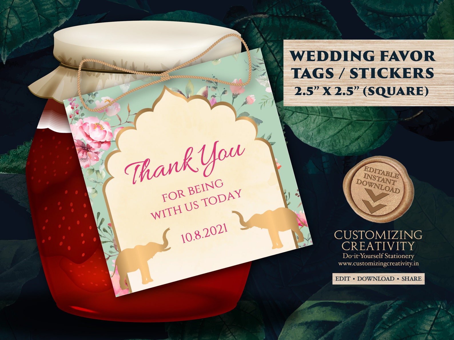 Elephant Favor Tag Template for Indian Favor Tags Pastel | Etsy