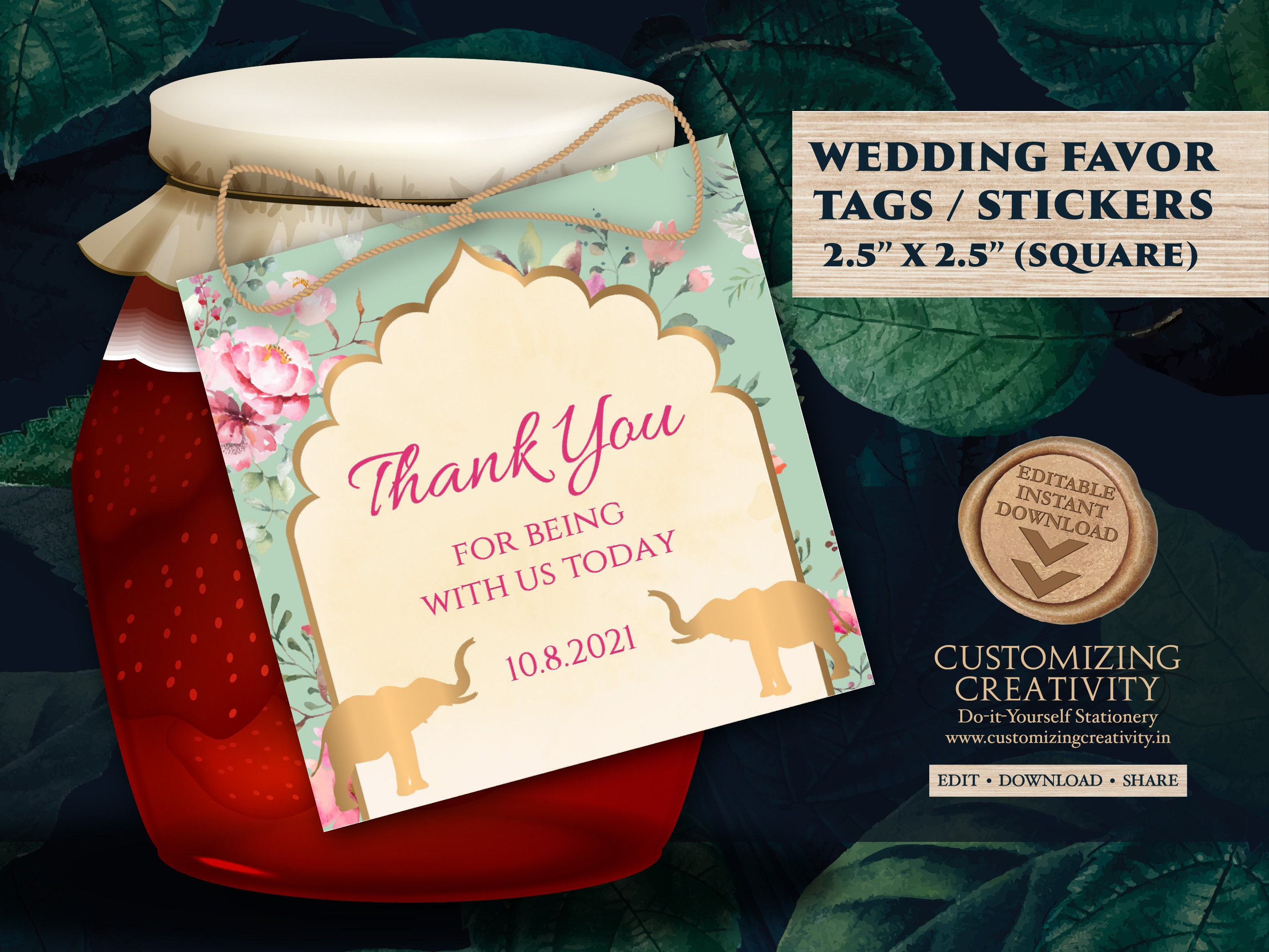 Elephant Favor Tag Template for Indian Favor Tags Pastel | Etsy