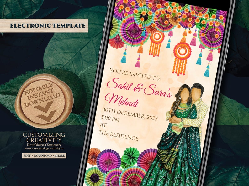 Buy Mehndi Invitations as Mendhi Invites Henna Party Mehendi Online in ...