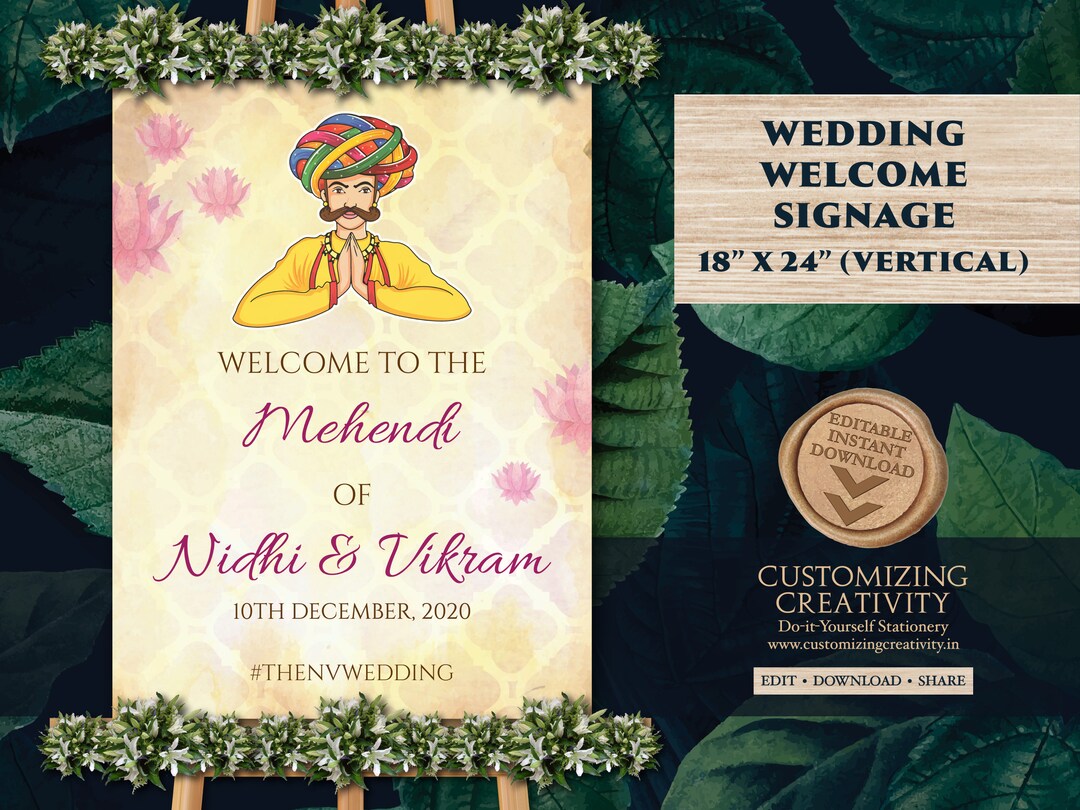 Namaste Welcome Sign as Mendhi Welcome Sign, Indian Wedding Welcome ...