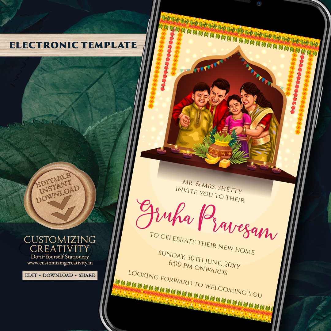 Digital Gruhapravesam Invite Indian Housewarming Invitation ...