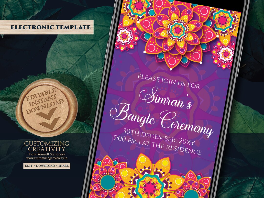 Bangle Ceremony Invite Choora Ceremony Invitation, Chura Invitation ...