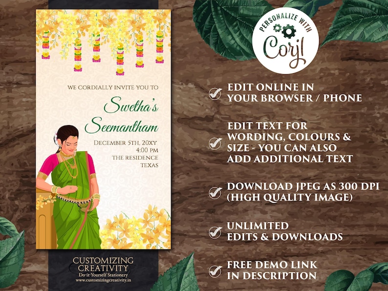 South Indian Seemantham Invitation: Floral Godh Bharai Invite (digital ...