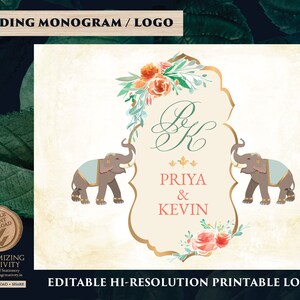 Elephant Invitation Logo & Indian Wedding Logo, Floral Monogram as ...