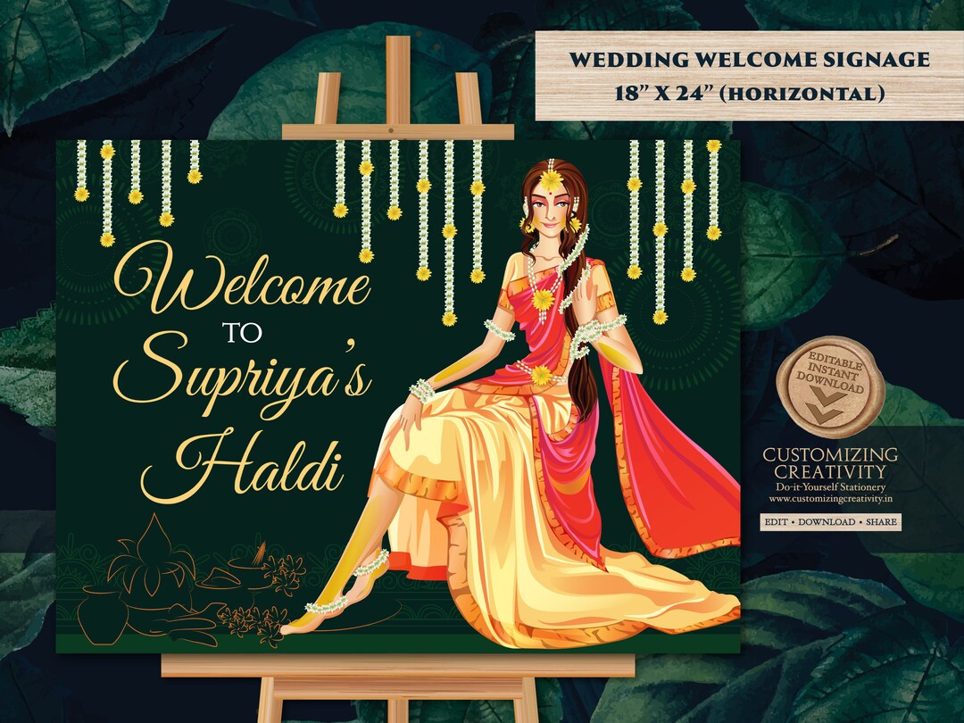 Haldi Posters Welcome to Holud Sign, Haldi Decor & Pithi Welcome Sign ...