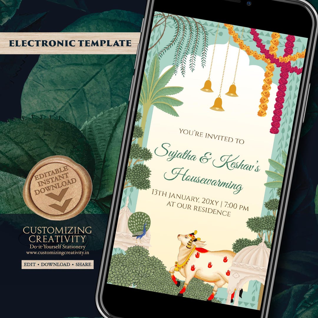 Digital Indian Housewarming Invitation Gruhapravesham Invite, Digital ...