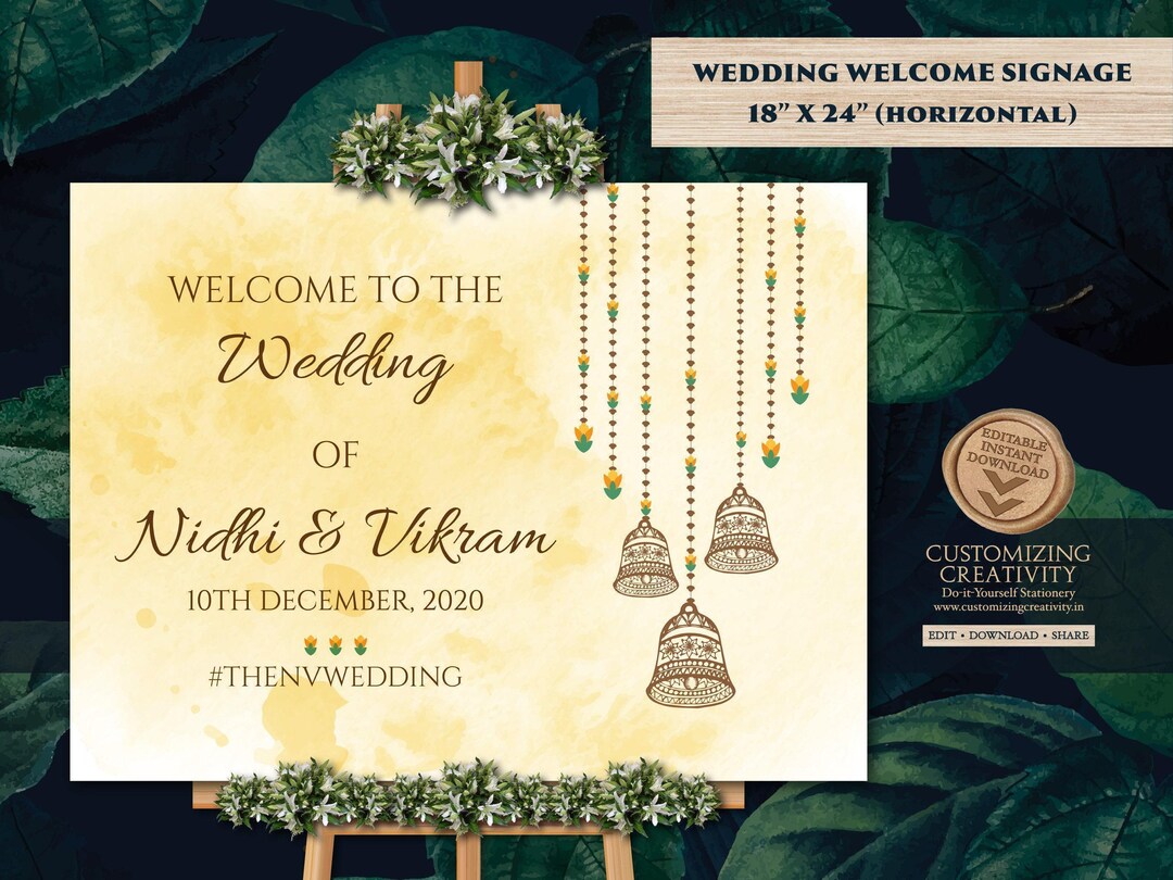 Indian Wedding Welcome Sign: Bells, Punjabi Ceremony (digital Download ...
