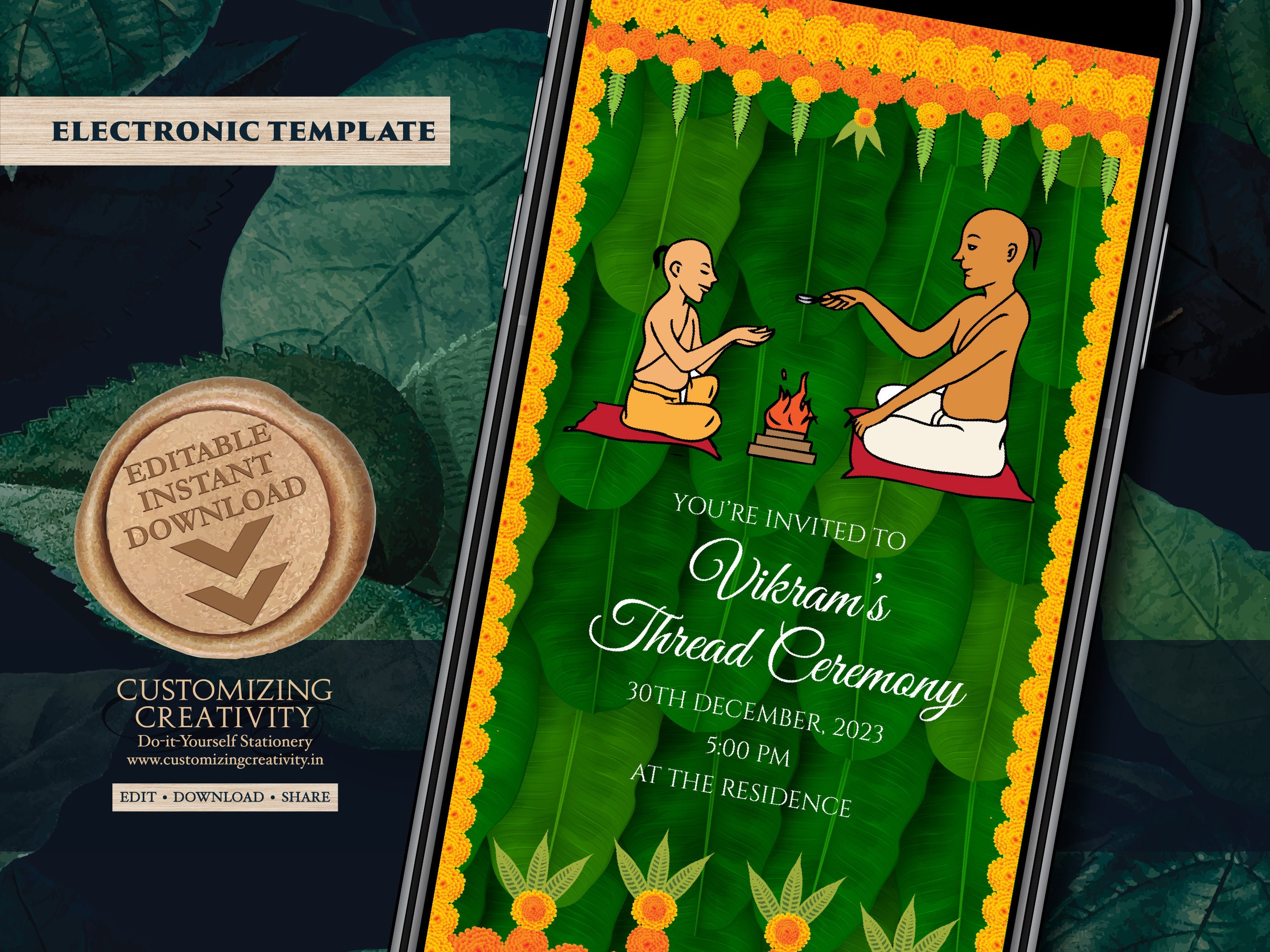 Traditional Telugu Upanayanam Ceremony Invitation Card, 45% OFF