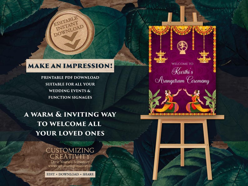 Arangetram Welcome Sign: Bharatnatyam Dance Recital (digital Download ...