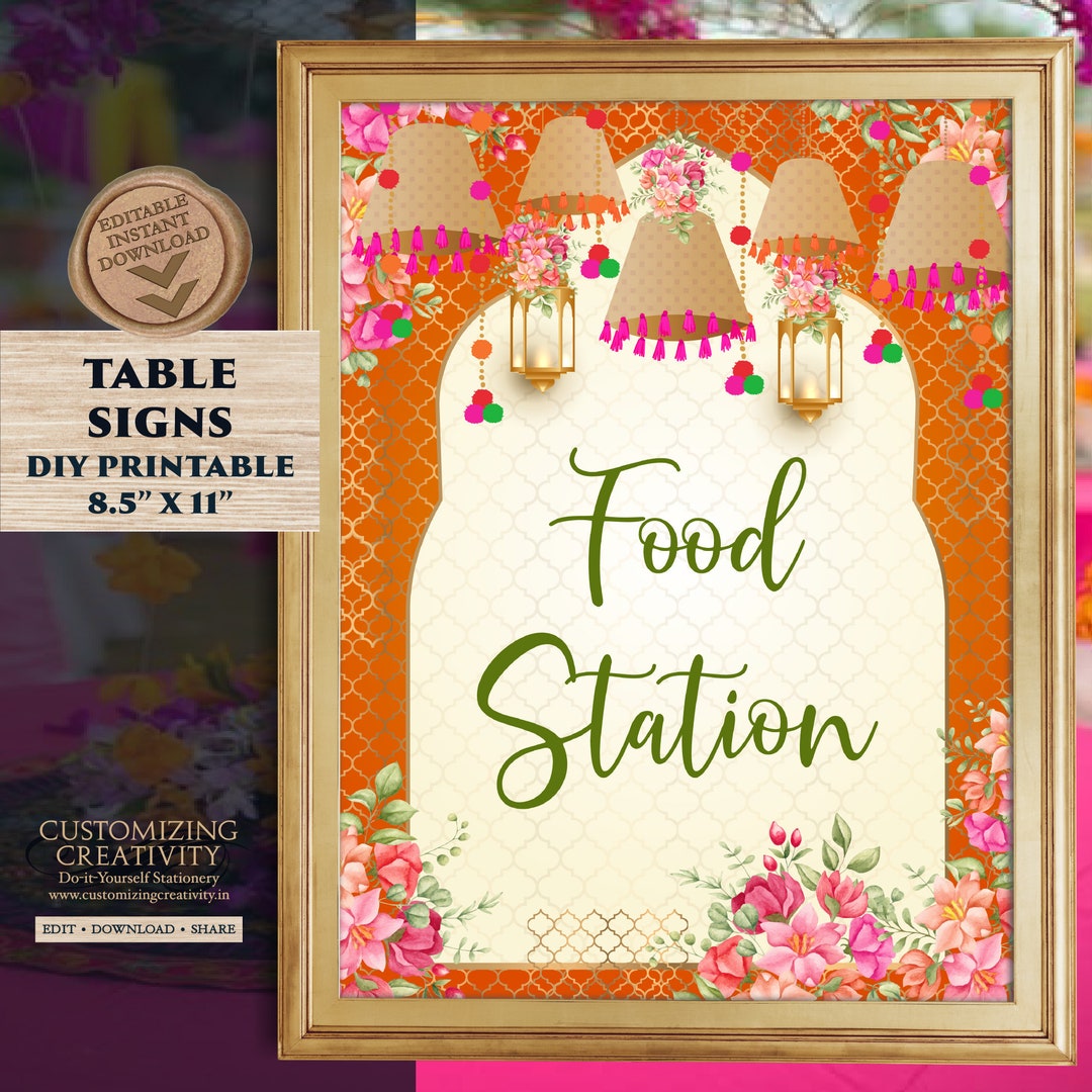 Buy Desi Food Station Sign Indian Food Stall Sign & Food Signs for ...