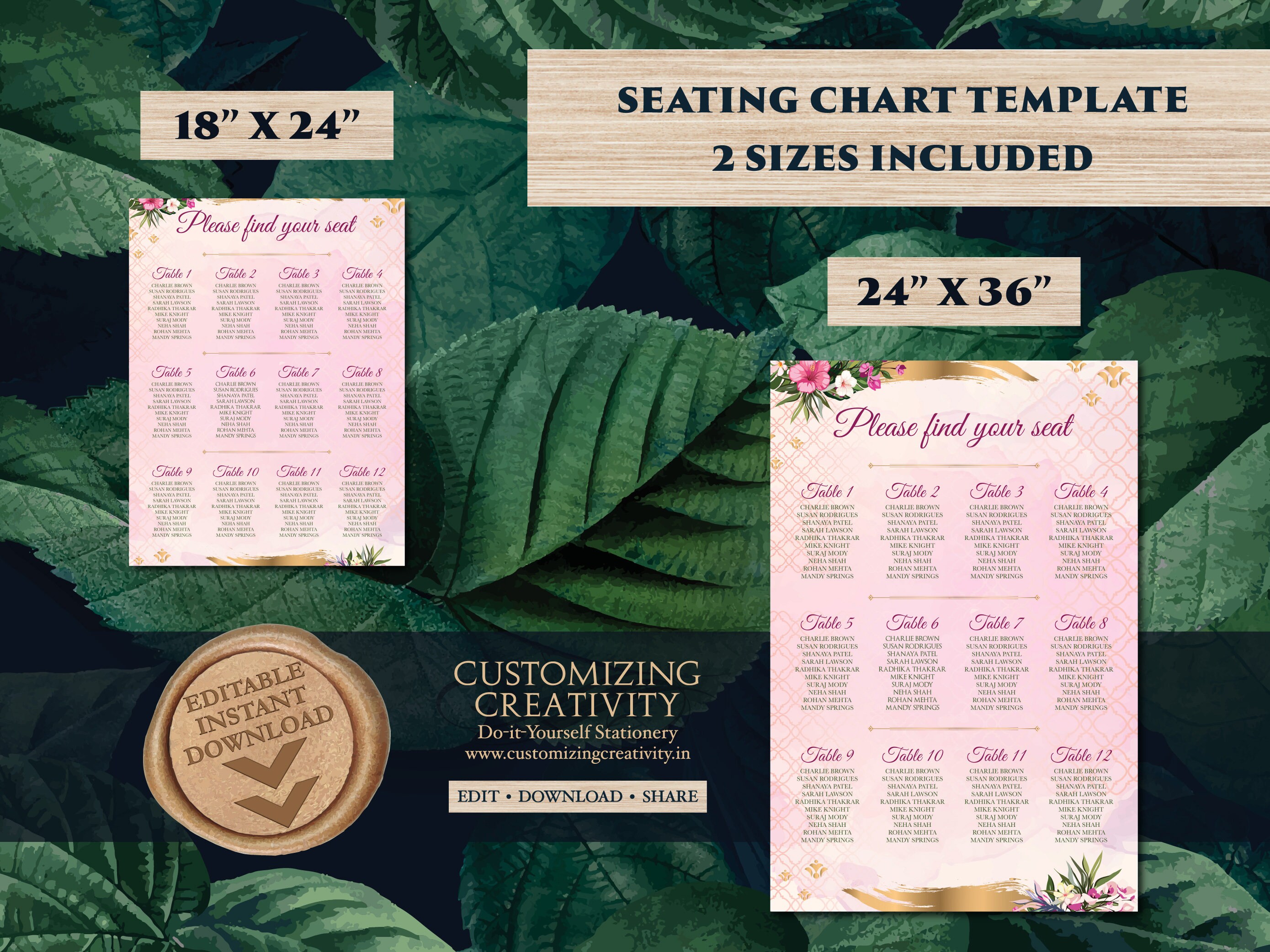 Pink Seating Chart Template as Boho Seating Charts Reception | Etsy