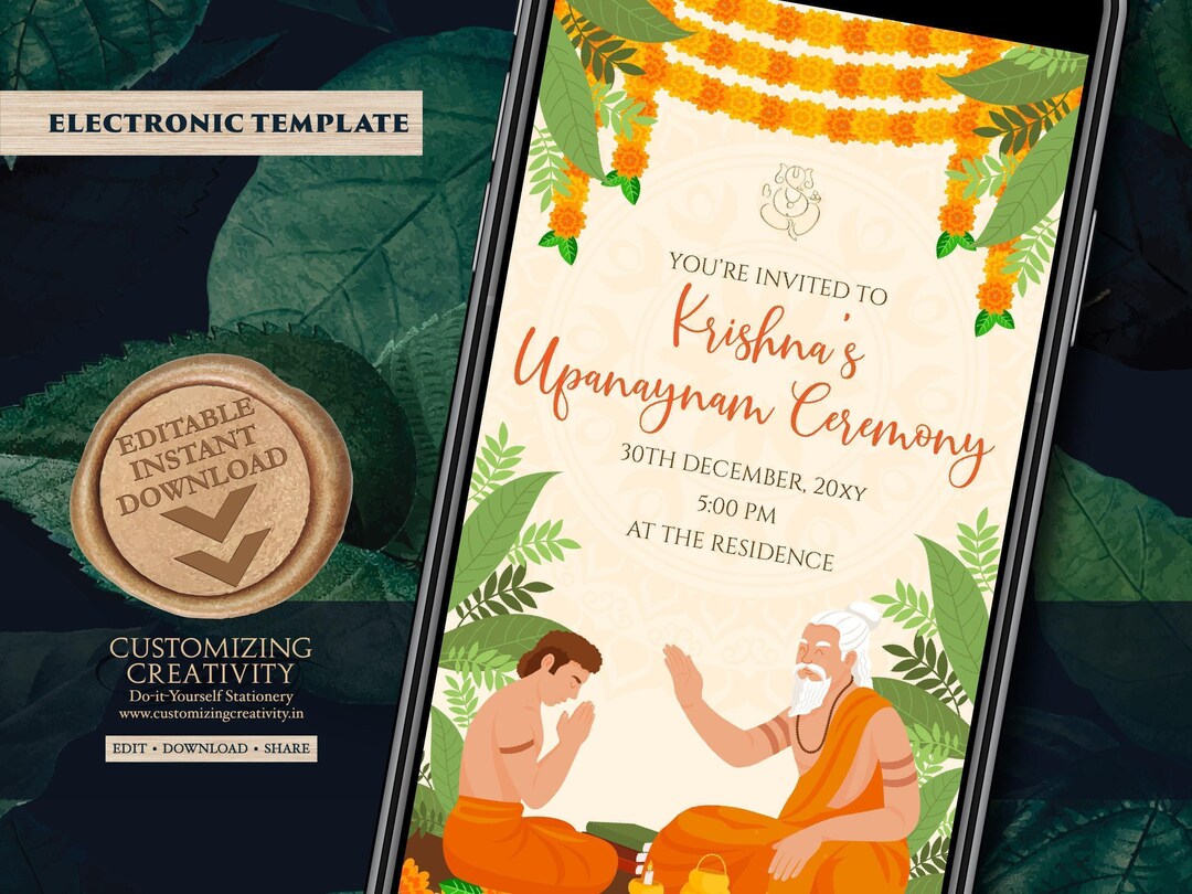Upanayanam Invitation: Thread Ceremony Digital Template - Etsy