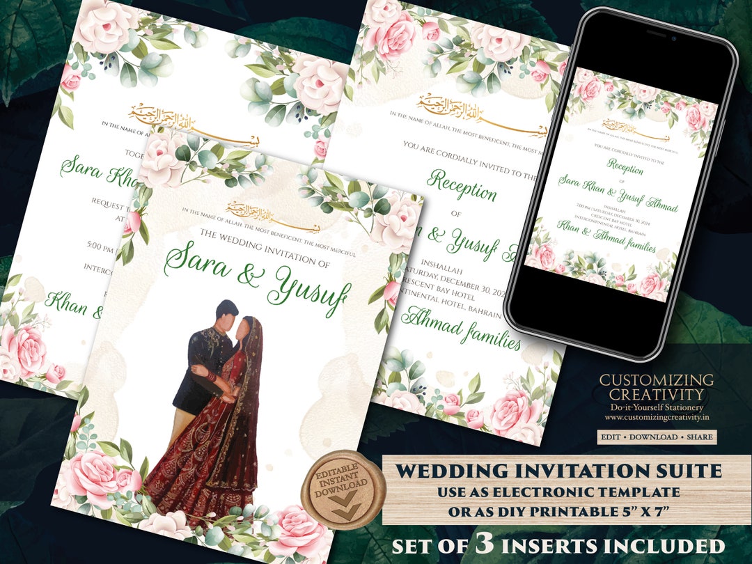 Arabic Invitation Pakistani & Digital Nikah Invitations, Muslim ...