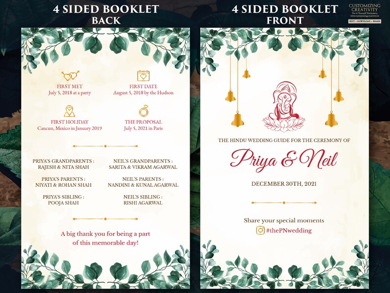 Indian Wedding Program & Gujarati Wedding Program Hindu | Etsy