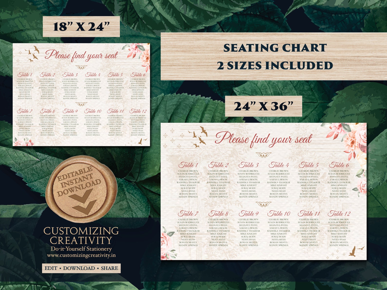 Find Your Seat Template as Printable Guest Seating Plan | Etsy