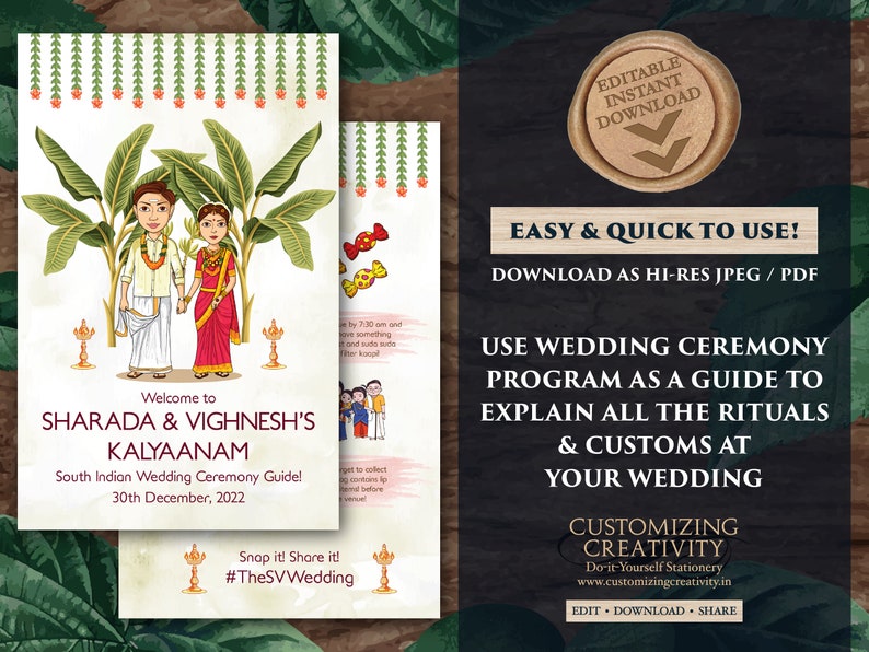 South Indian Wedding Program Guides as Tamil Ceremony Program | Etsy India