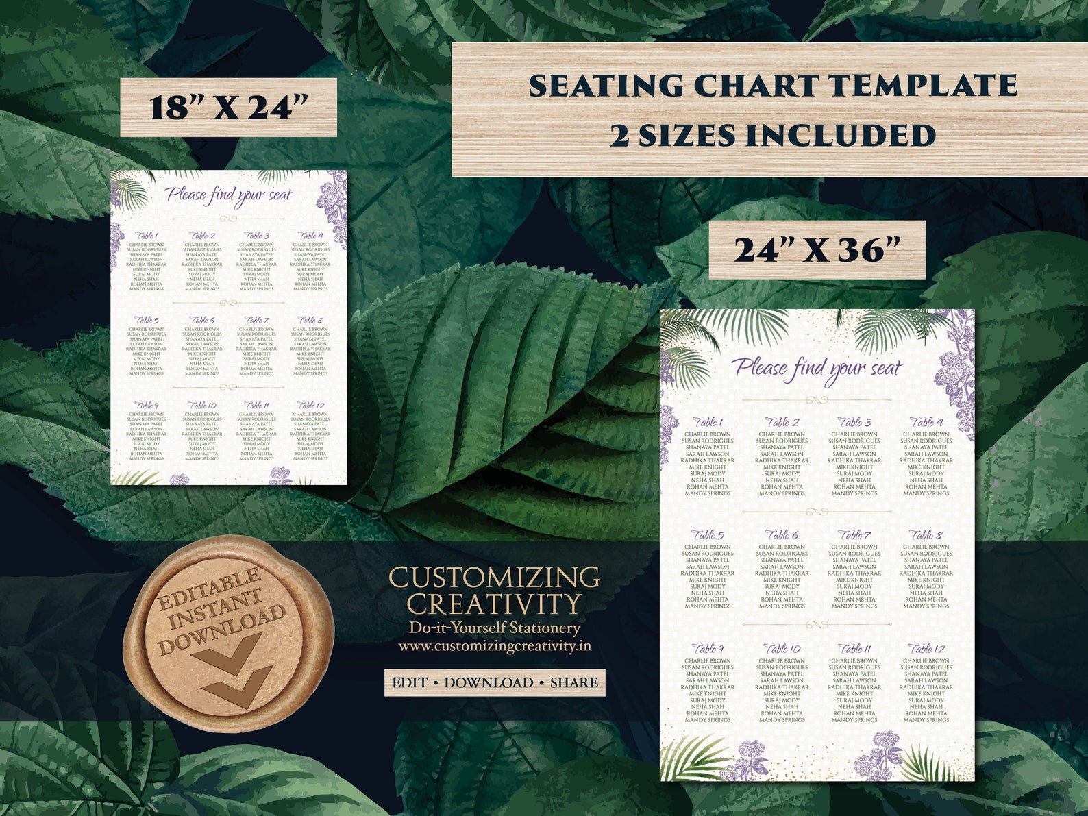Tropical Seating Plan Template & DIY Guest Seating Chart | Etsy
