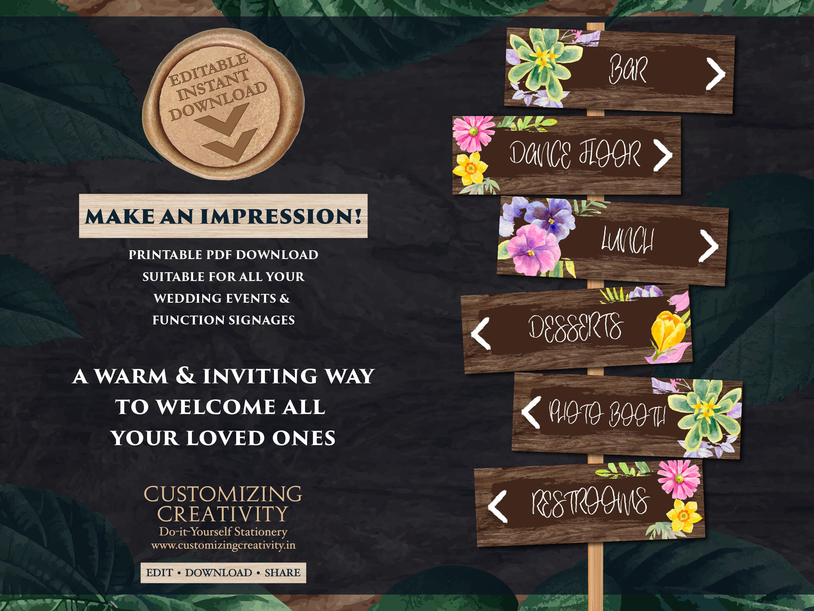 Floral Directional Welcome Signs as Boho Wedding Decorations | Etsy