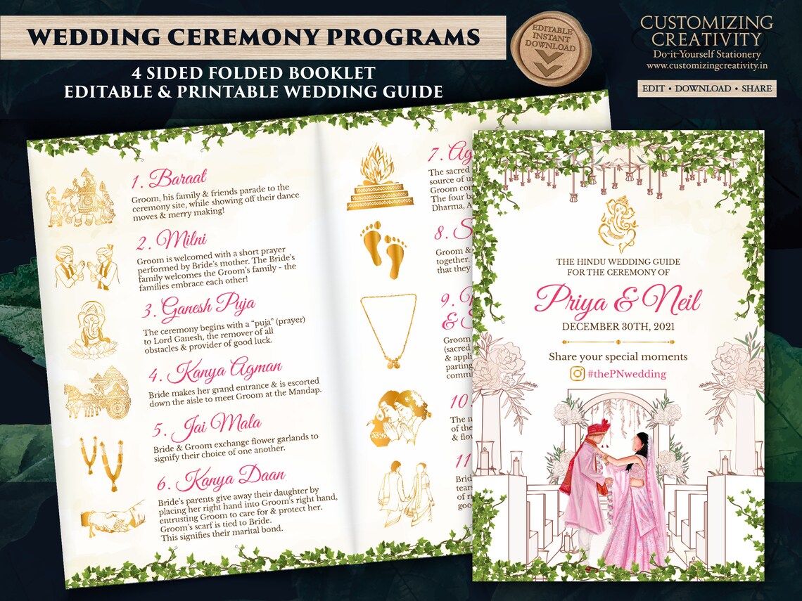 Hindu Wedding Program as Hindu Ceremony Program Indian - Etsy