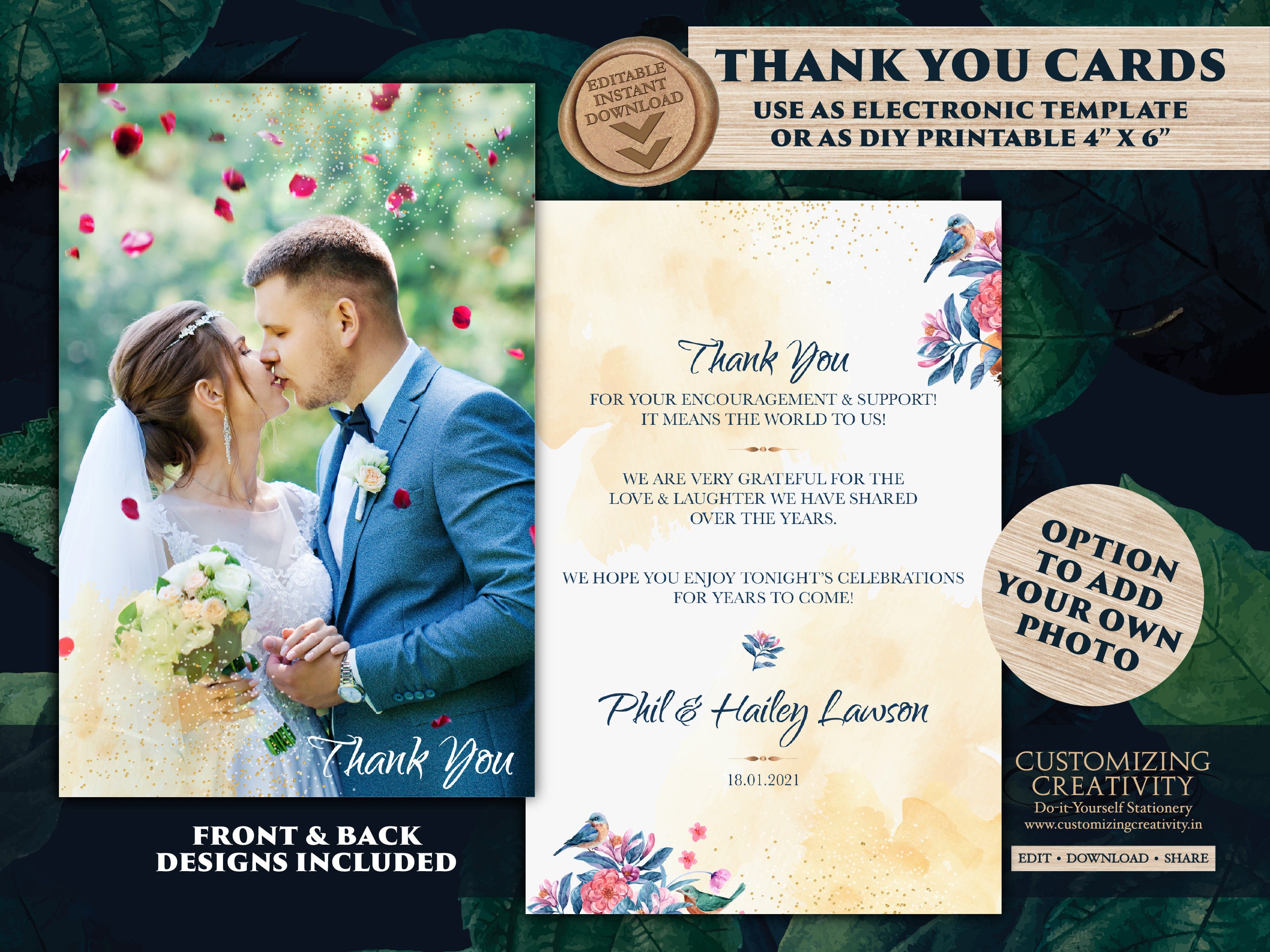 Indian Thank You Cards with Photo as Royal Wedding Photo Thank | Etsy