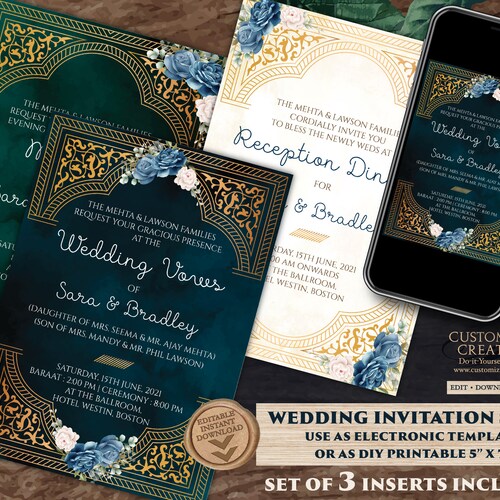 Muslim Wedding Invitation as Arabic Wedding Shaadi Card - Etsy
