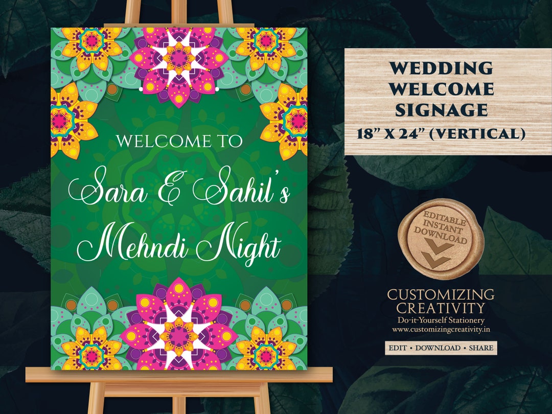 Mehndi Welcome Signs Mendhi Poster, Mehndi Decorations & Mehendi ...
