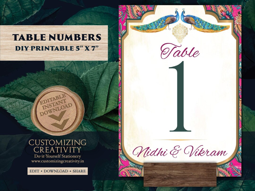 Peacock Table Numbers Indian & Peacock Table Cards Boho, Hindu Table ...