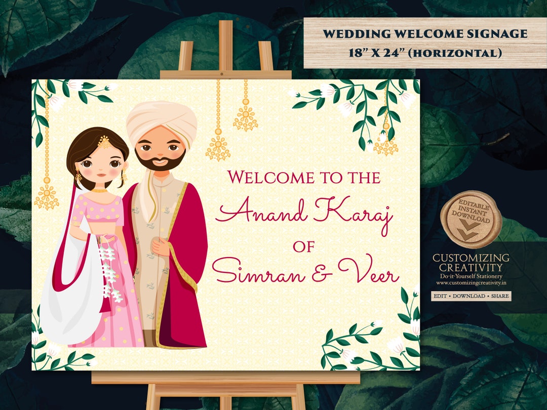 Sikh Wedding Sign Anand Karaj Welcome Sign, Anand Karaj Signs as ...