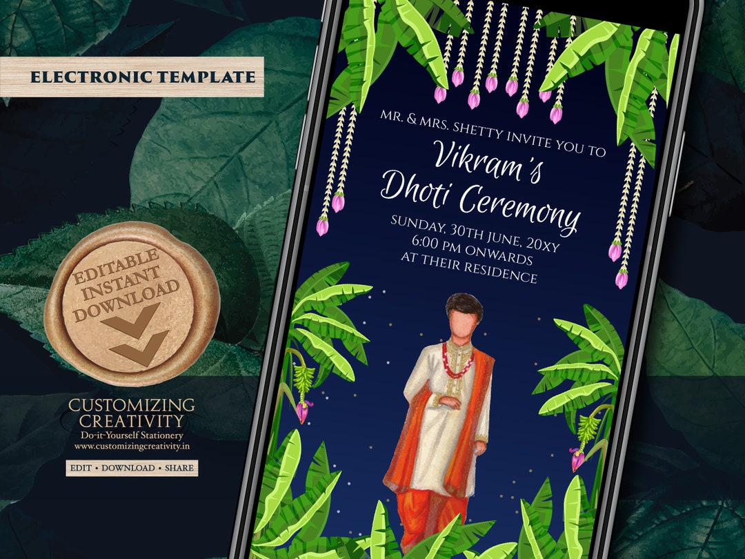 Boy Dhoti Function Invitation Dhoti Ceremony Invite, Pancha Kattu ...