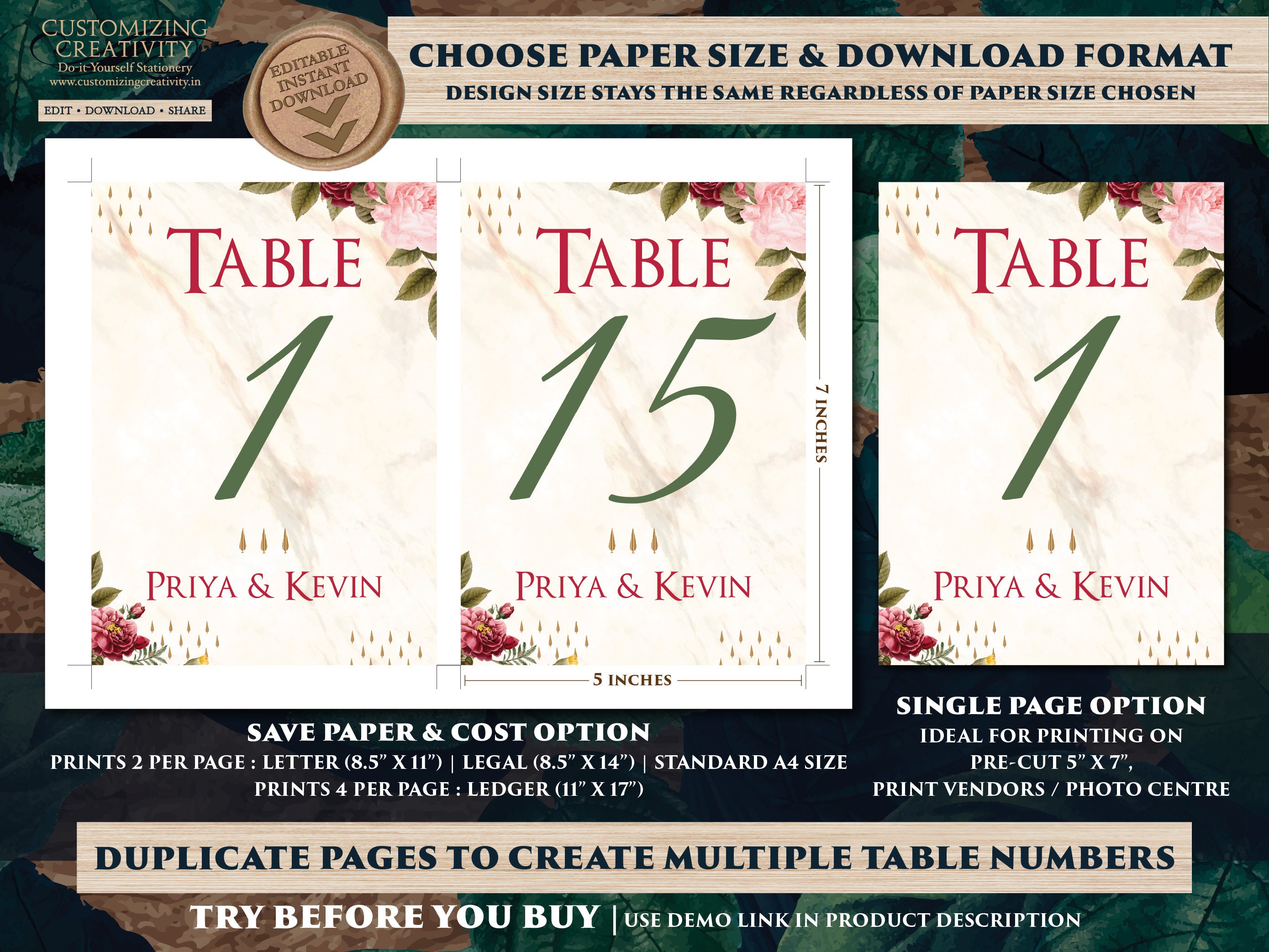 Garden Wedding Table Number & Greenery Table Decor Sign Hindu | Etsy