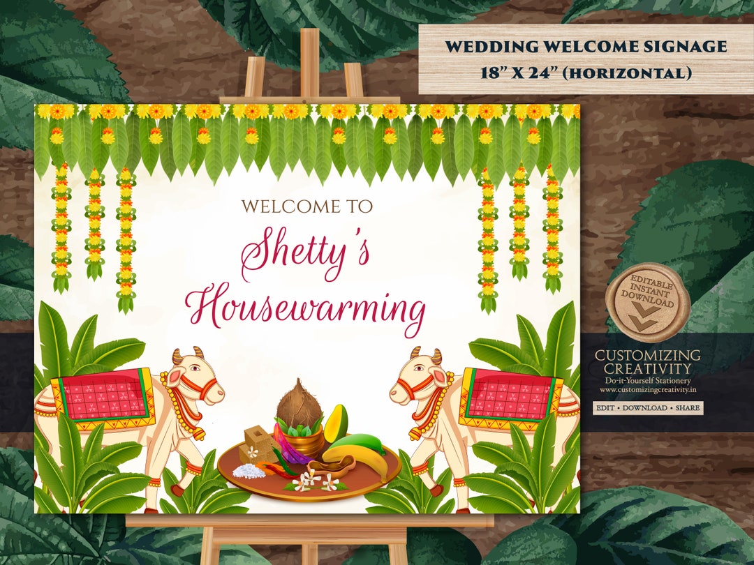Gruha Pravesam Sign as Griha Pravesh Sign, Indian Housewarming Welcome ...