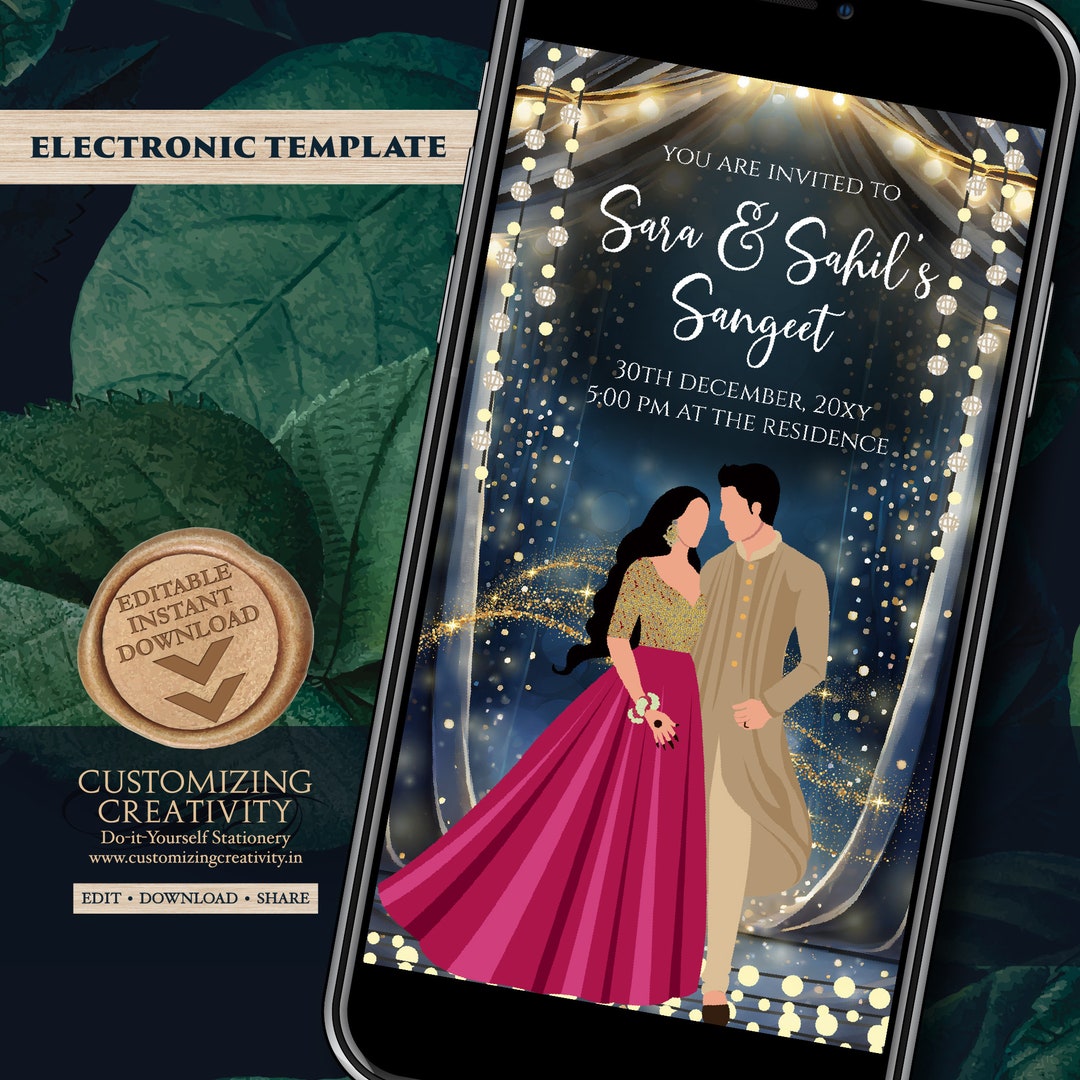 Sangeet Cards Digital Indian Wedding Invites, Sangeet Invites Digital ...