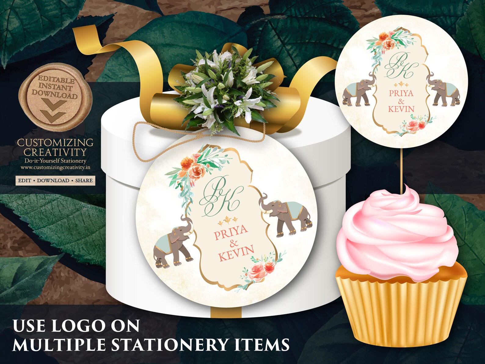 Elephant Invitation Logo & Indian Wedding Logo Floral | Etsy