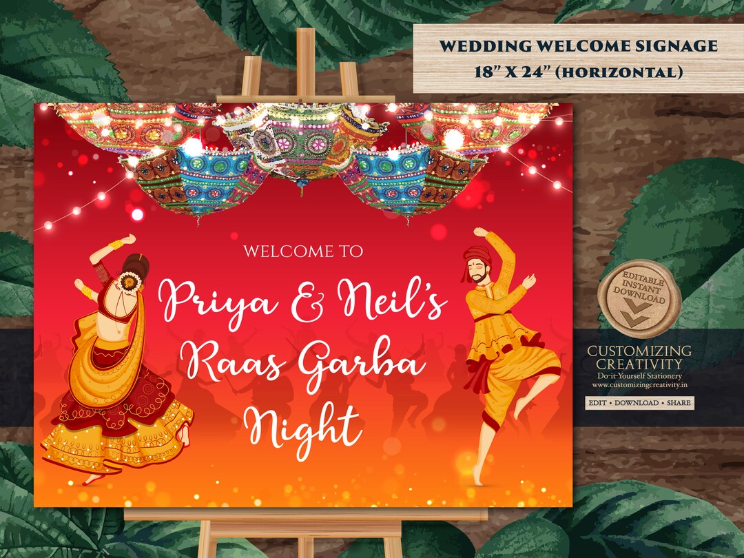 Garba Welcome Sign Wedding Dandiya Welcome Sign & Wedding Raas Garba ...
