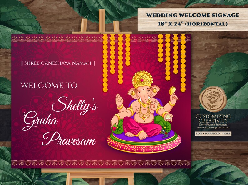 Welcome Ganesh Puja Signs & Gruhapravesam Sign Indian - Etsy