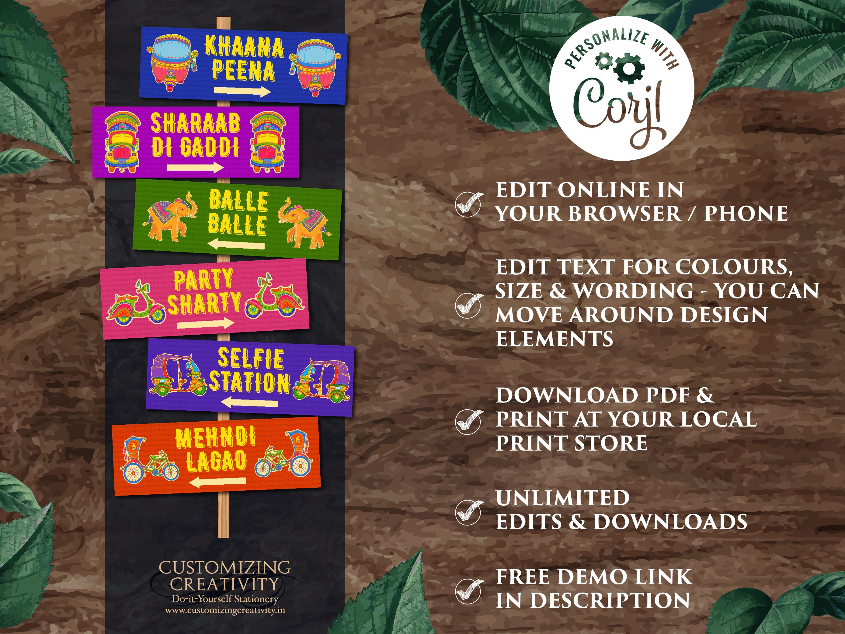 Colorful Mehndi Signs as Quirky Welcome Signages Indian Fun | Etsy UK