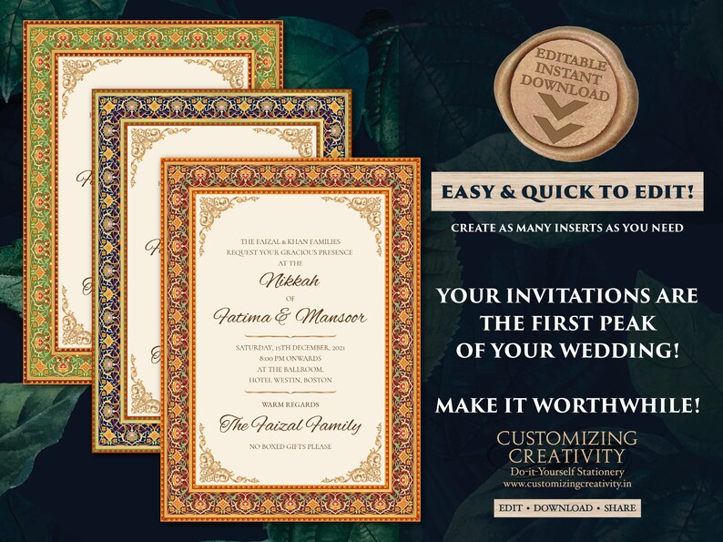 Muslim Wedding Invitation as Arabic Wedding Shaadi Card - Etsy