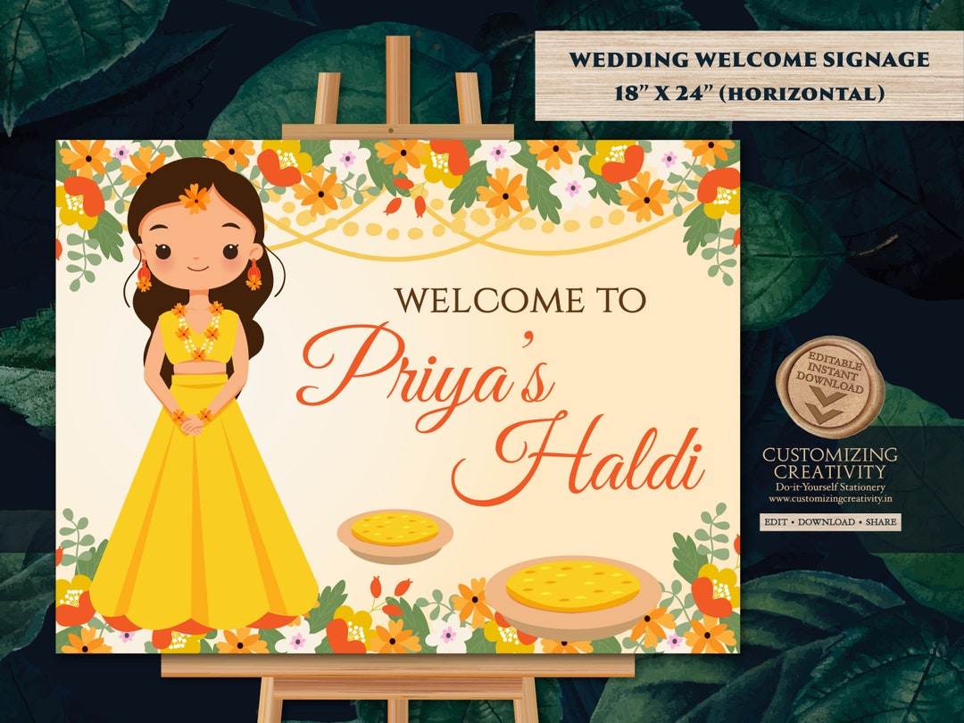 Haldi Welcome Sign Haldi Poster, Welcome Holud Sign as Welcome to Haldi ...