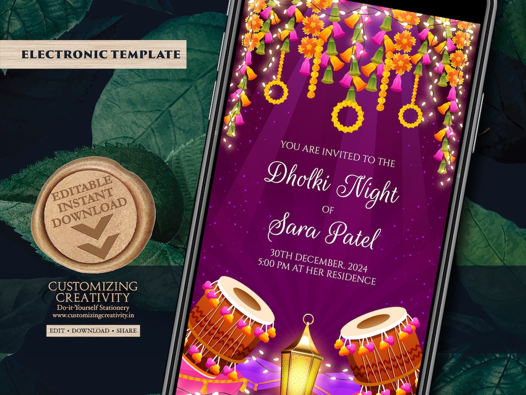 Muslim Dholki Cards & Digital Dholki Invites, Pakistani Wedding Invites ...