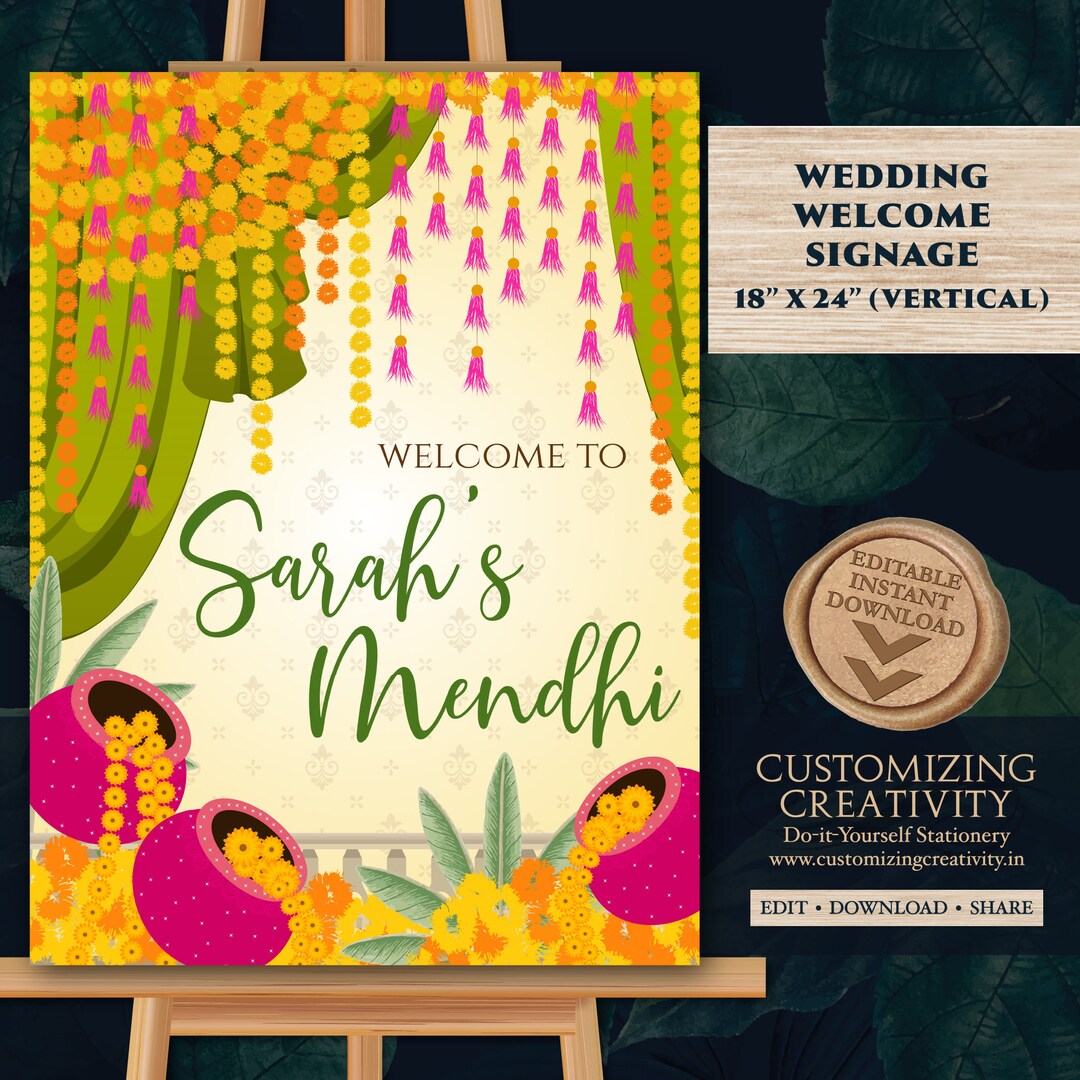 Mehndi Welcome Signs as Mehndi Decor, Mehndi Sign as Mehendi Signs ...