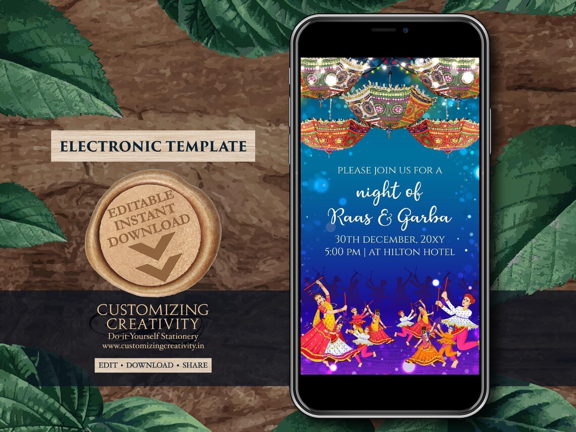 Digital Raas Garba Invitation: Wedding Dandiya Night Invite (digital ...