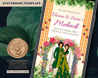 Buy Mehndi Invite Digital Mehendi Invitation, Mehndi Invitations ...