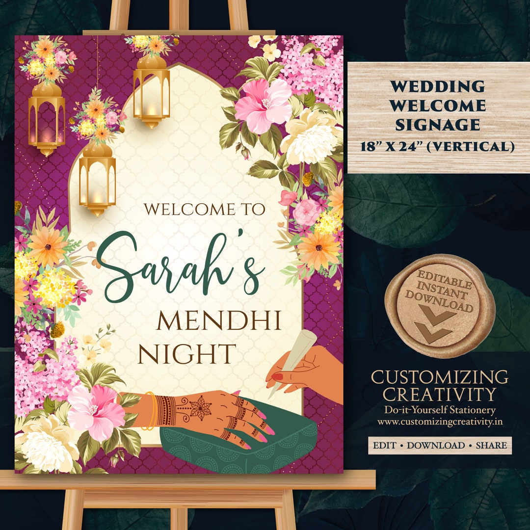 Mehndi Posters & Mehendi Welcome Sign, Mehndi Welcome Signs as Mehndi ...