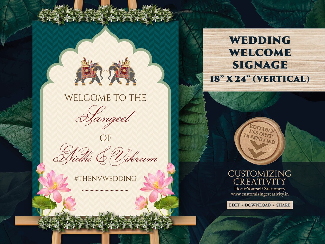 Sangeet Welcome Signs as Royal Wedding Signs, Indian Wedding Sign ...