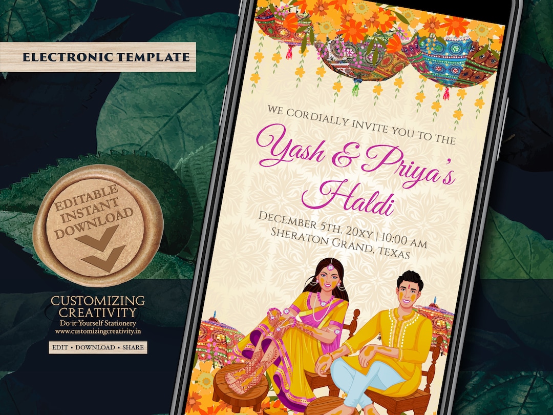Digital Holud Invites Pithi Cards, Haldi Invitations Pithi Invites ...