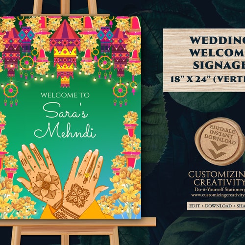 Mendhi Signs Mehndi Sign Welcome & Mendhi Decor Sign - Etsy UK