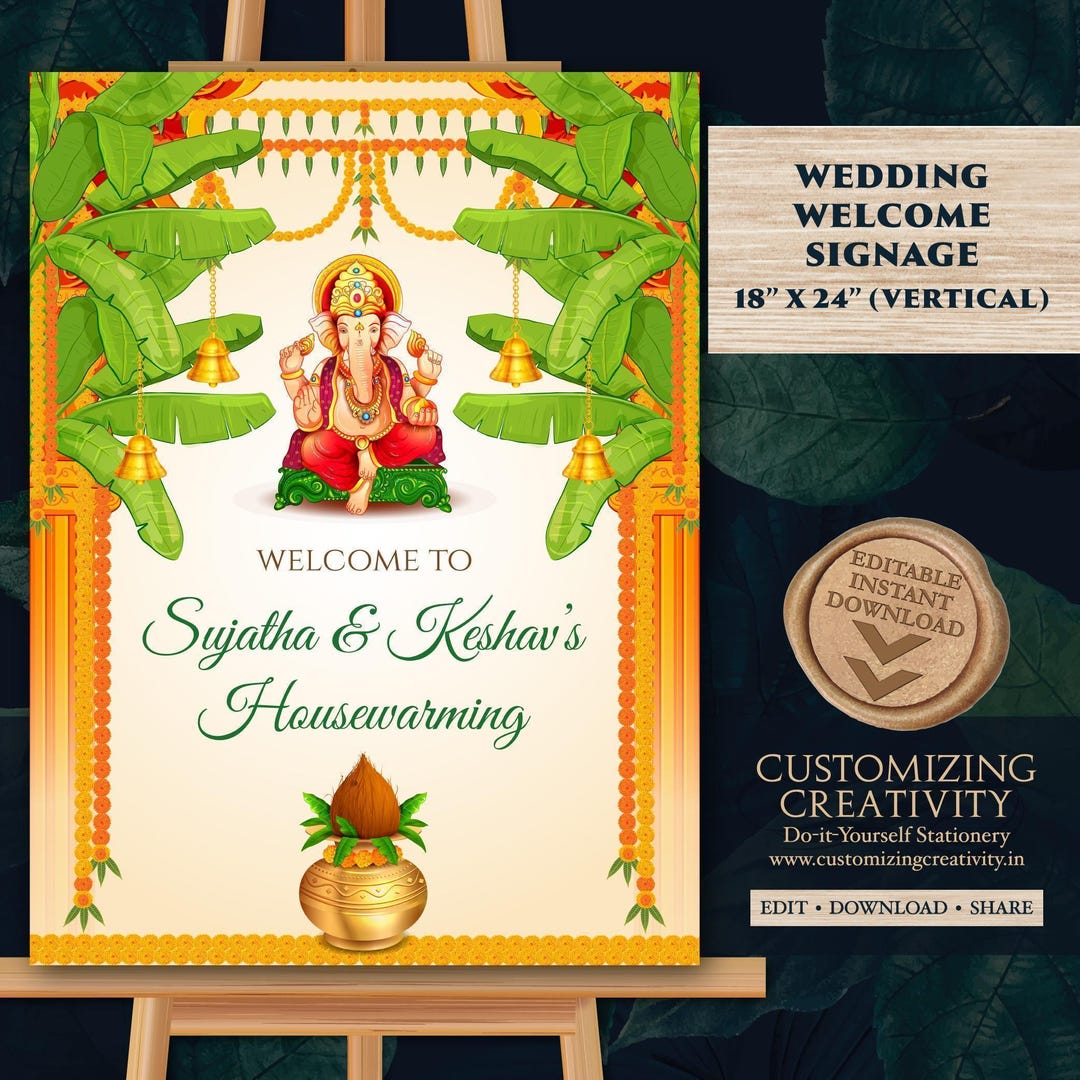 Gruhapravesham Sign: Indian Housewarming Welcome Poster (digital ...