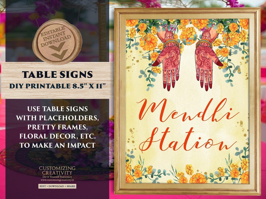 Mehndi Decorations Henna Station Sign, Dholki Decoration & Mehndi Decor ...