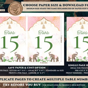 Elephant Table Numbers Indian & Elephant Table Cards Pink, Hindu Table ...