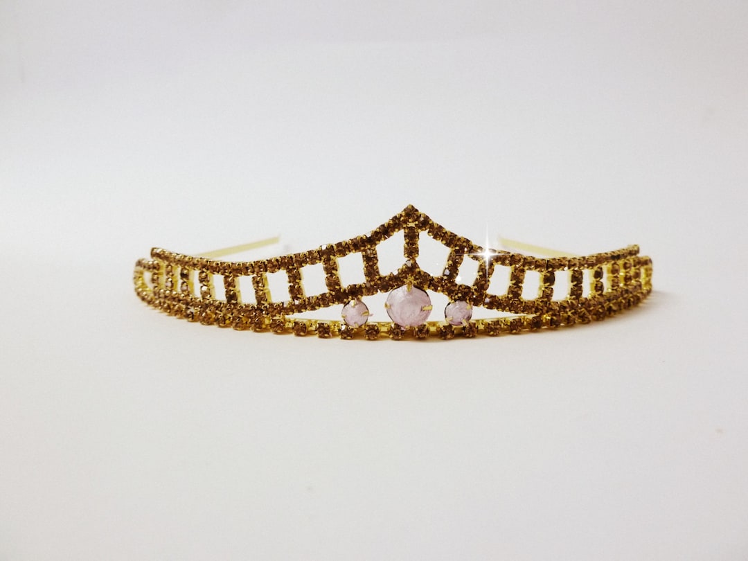 Gold and Pink Rhinestone Tiara - Etsy